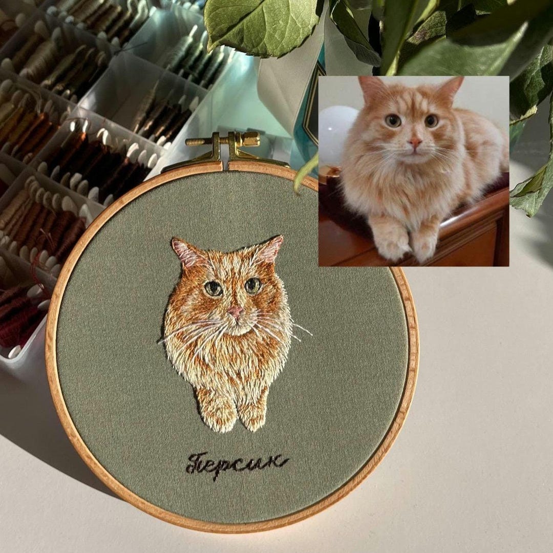 Custom Pet Cat Portrait Face Embroidery Hoop, Cat Portrait, Pet Lover ...