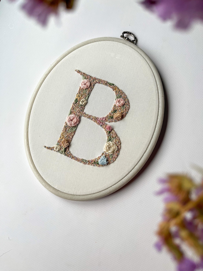 Floral Alphabet Embroidery Hoop, Letter B Embroidery, Monogram Letter ...