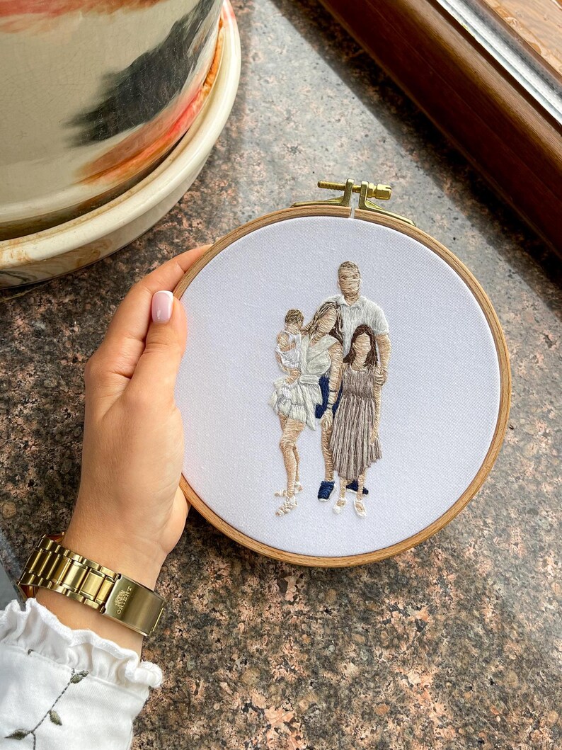 People Embroidered Portrait Hoop, Family Embroidered Gift, Embroidery ...