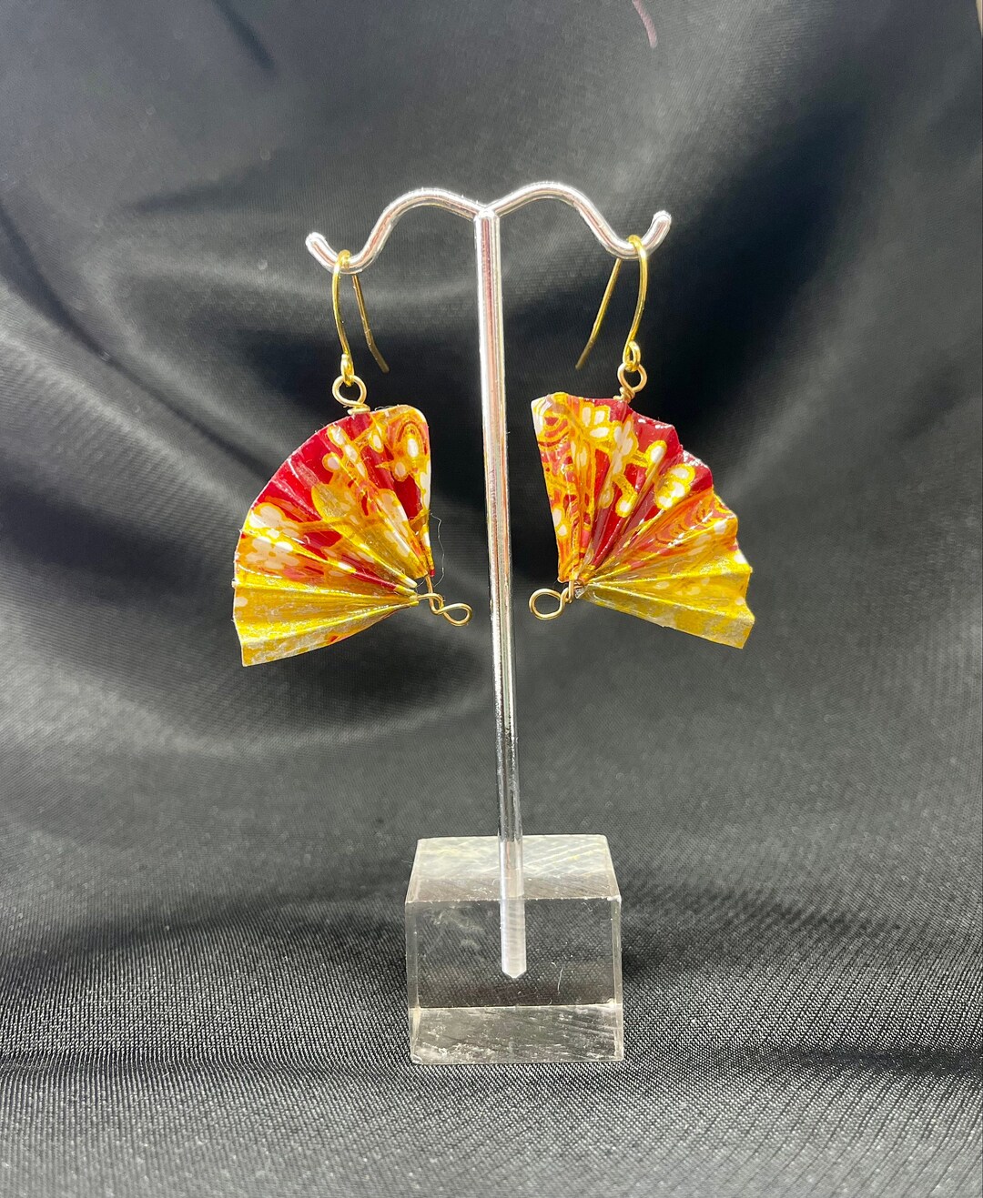 扇子 赤と金の和柄 -japanese Origami Fans Red & Gold Wagara Pattern Yuzen Washi ...