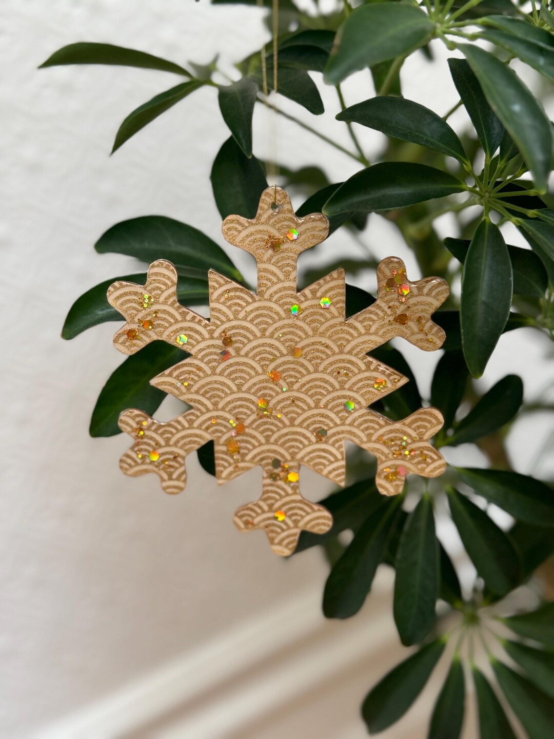Handmade Gold Seigaiha Snowflake Ornament – Japanese Chiyogami Paper ...
