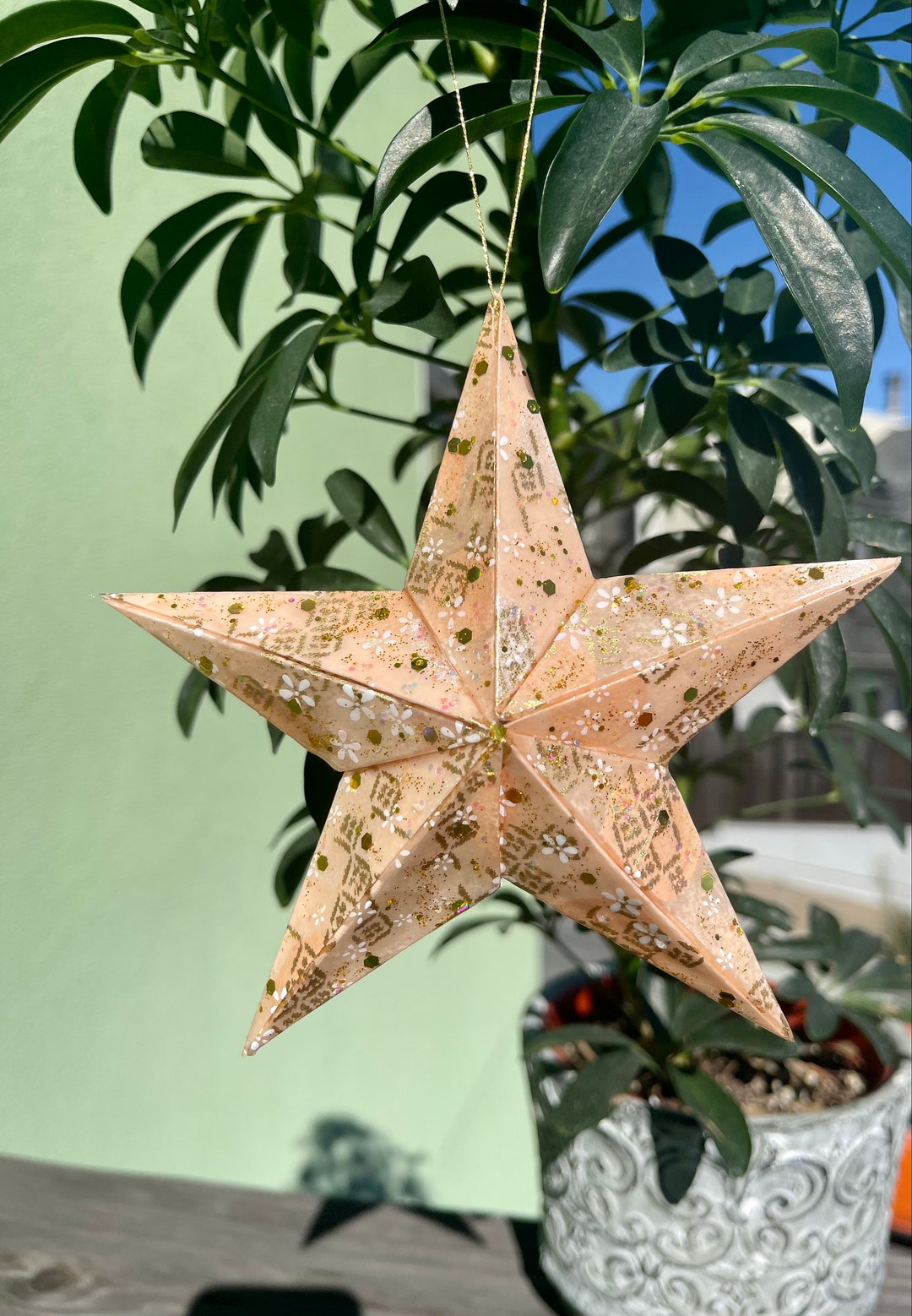 オレンジ和柄 Japanese Orange Wagara Origami Star Handmade Ornament -japanese ...