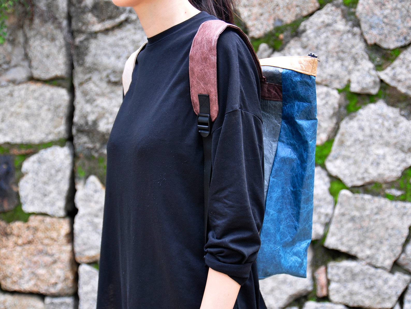 Tyvek® 2 Way Convertible 2 in 1 Backpack Handbag Tote Bag BLUE BROWN ...