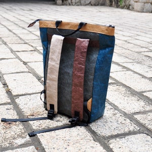 Tyvek® 2 Way Convertible (2 in 1) Backpack Handbag Tote Bag BLUE BROWN ...