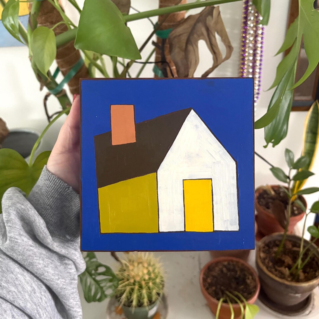 Original Oil Painting | Untitled (house) | Quilt Block Painting | - Etsy
