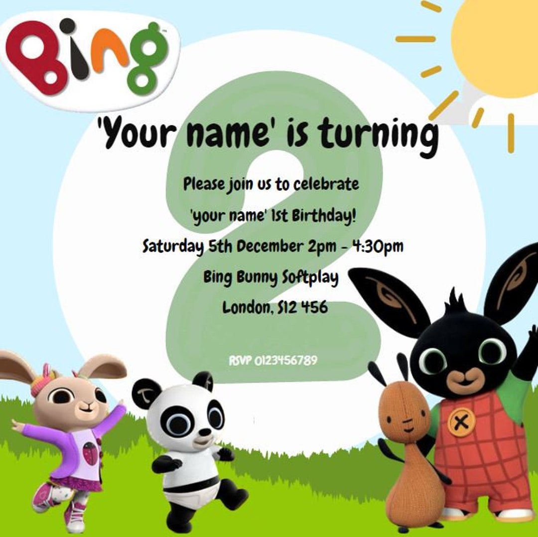 Bing Childrens Birthday Party Invitation / Bing Bunny / - Etsy