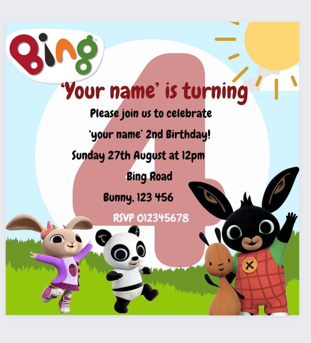 Bing Invite 4th Birthday - Etsy