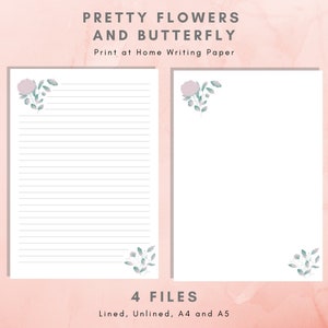 Pretty Flowers and Butterfly Printable Writing Paper A4 A5 / Lined ...