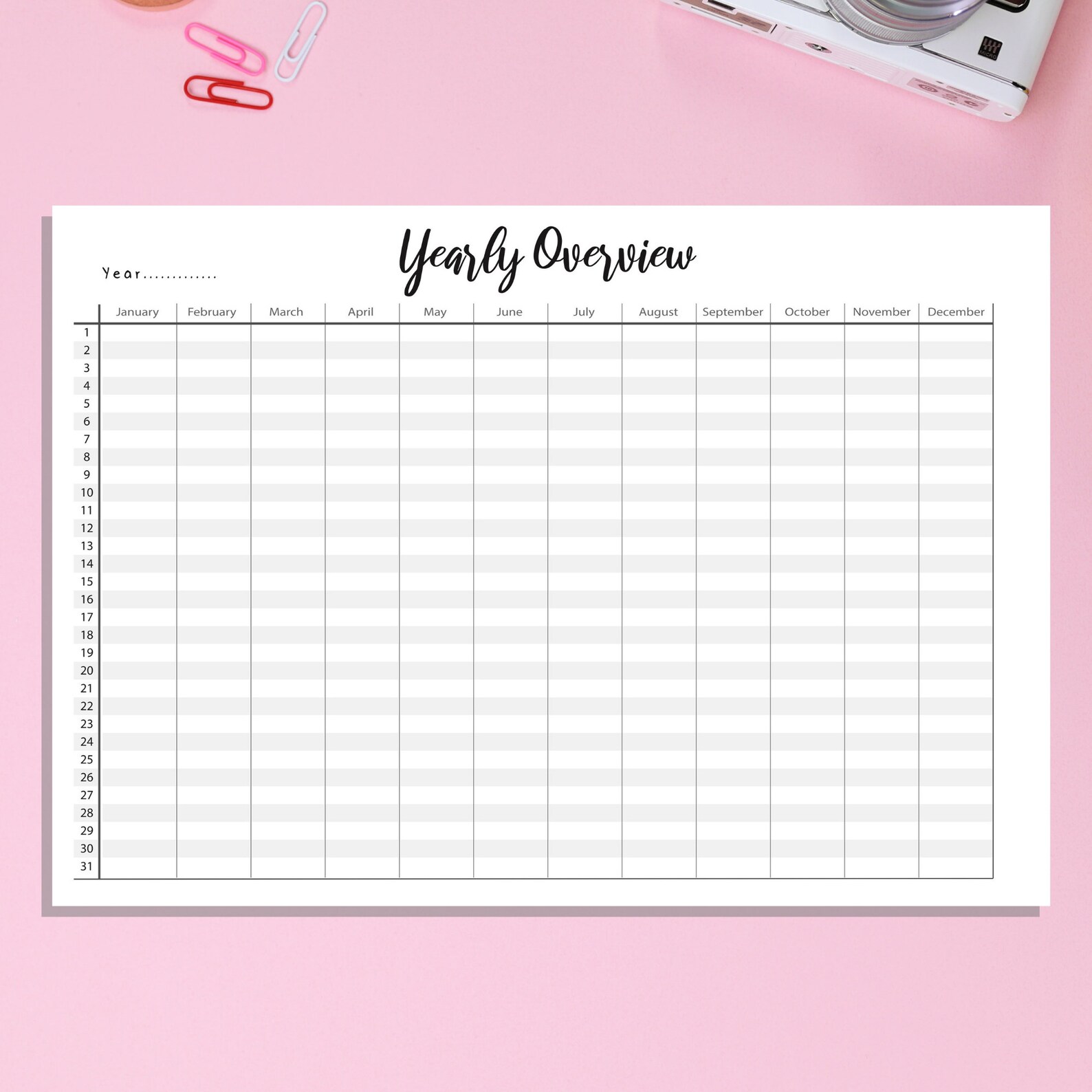 Full Year Printable Planner, Instant Download PDF, Undated Yearly ...