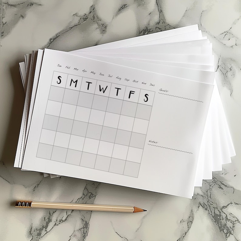 Undated Monthly Calendar Printable | Minimalist PDF Planner | Any Year ...