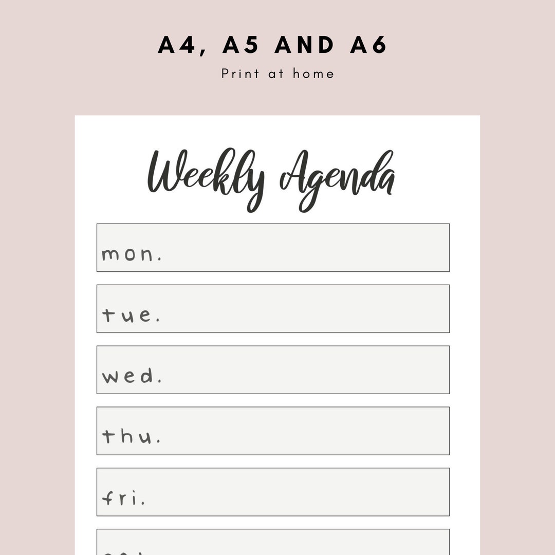 Printable Agenda, Weekly Planner Pages Instant Download PDF ...