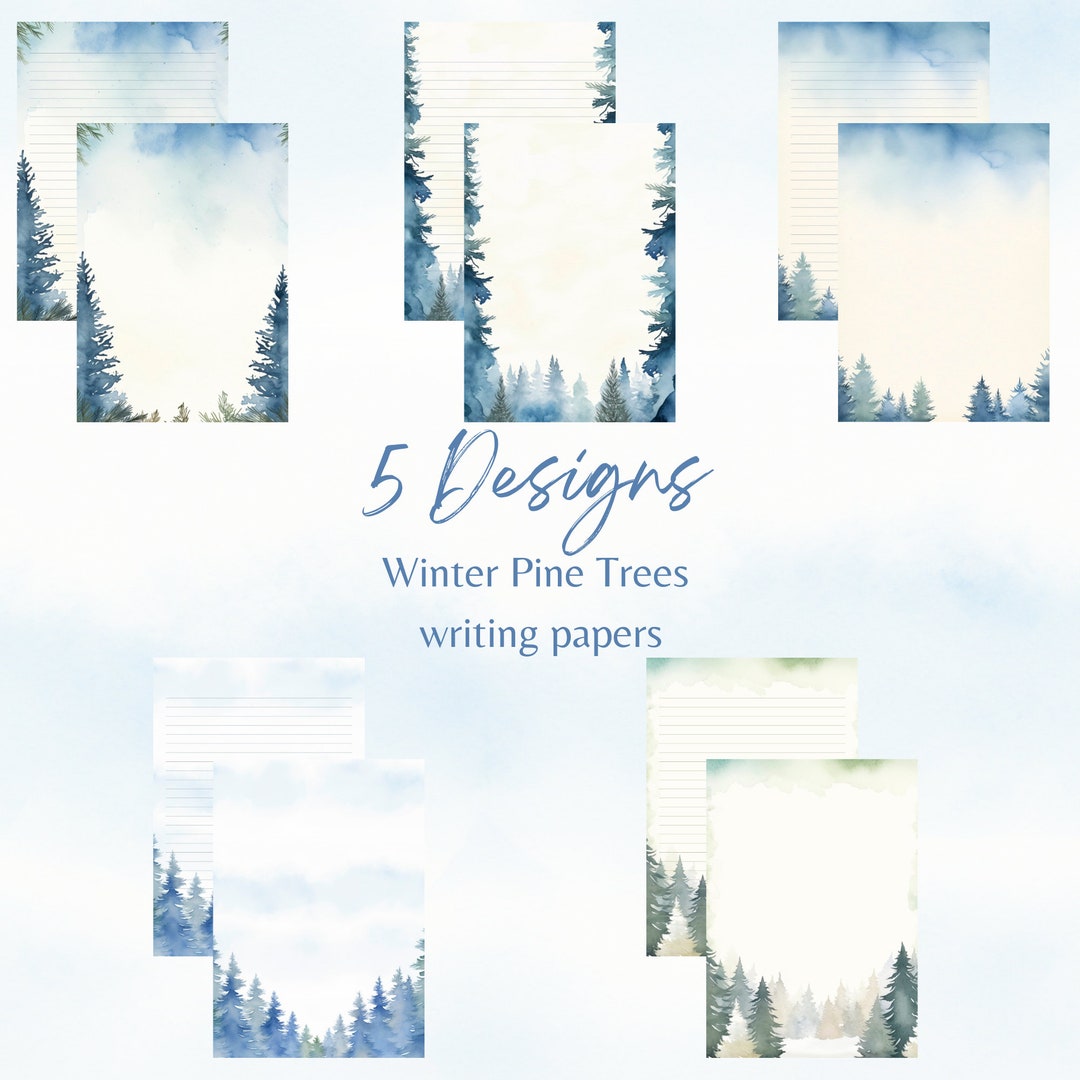 Fern Tree, Winter Writing Digital Papers, Writing Paper, Printable ...