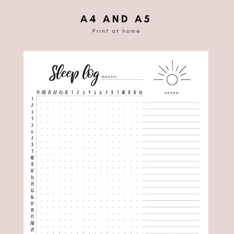 Sleep Log, Printable Instant Download PDF. Sleep Tracker. A4 and A5 Printable Daily Sleep Diary ...