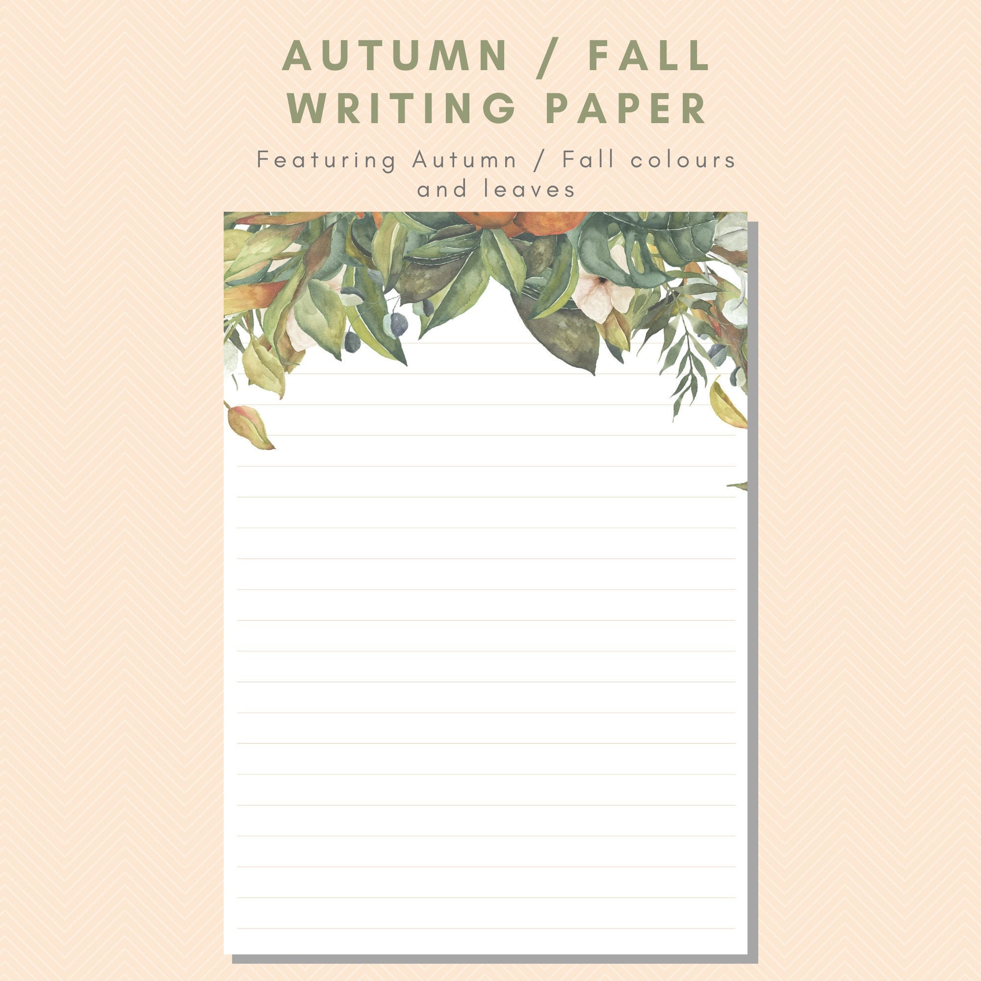 Fall Autumn Printable Stationery Paper / A4 A5 / Lined Unlined / Letter ...