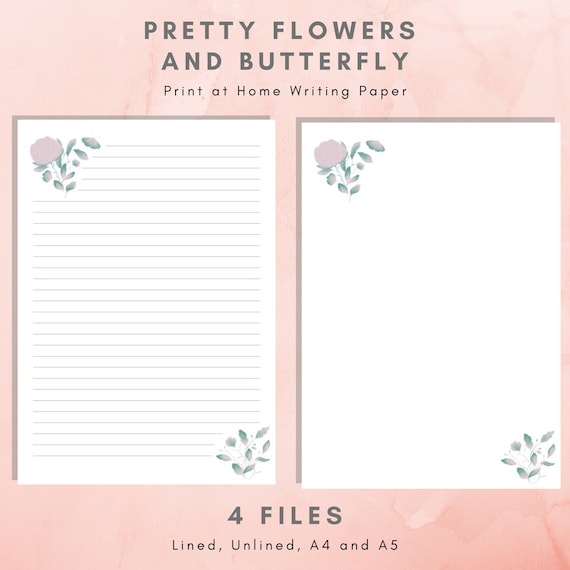 Pretty Flowers and Butterfly Printable Writing Paper A4 A5 / - Etsy