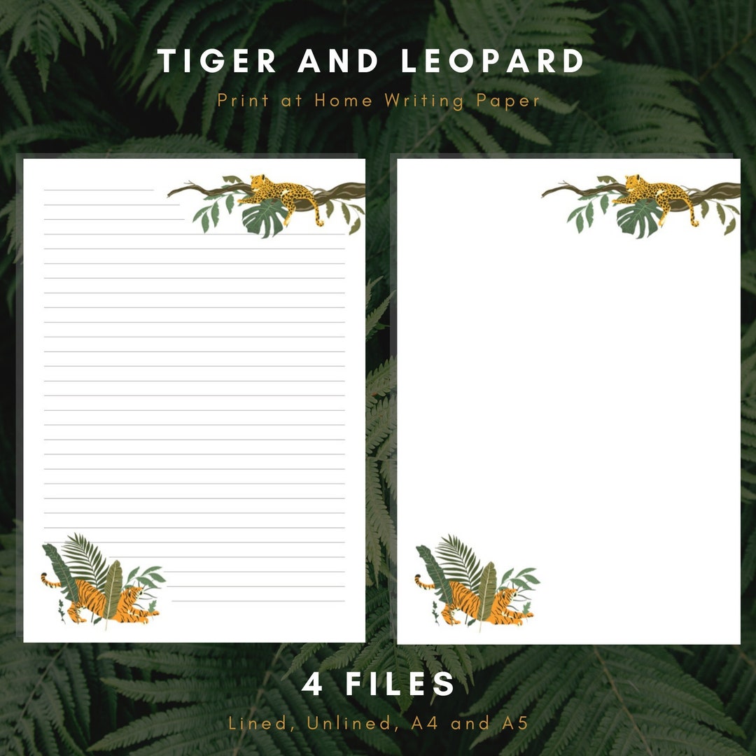 Jungle Themed, Cute Leopard and Tiger With Plants Printable Writing ...