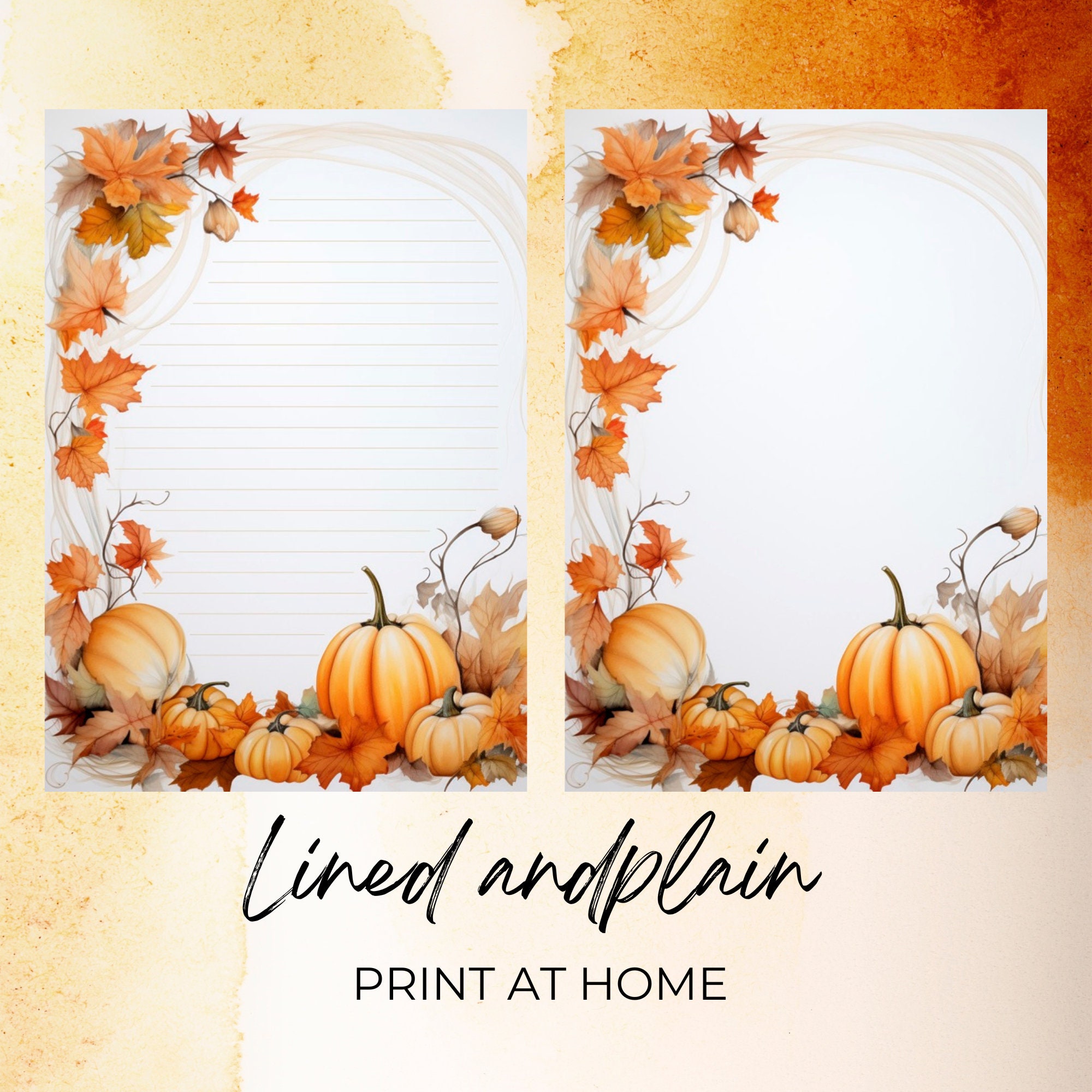 Fall Printable Pumpkin Stationery Paper / A4 A5 / Lined Unlined ...