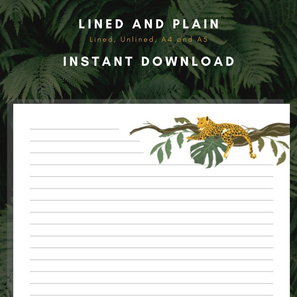 Jungle Animals Writing Paper: Leopard, Tiger (digital Download) - Etsy