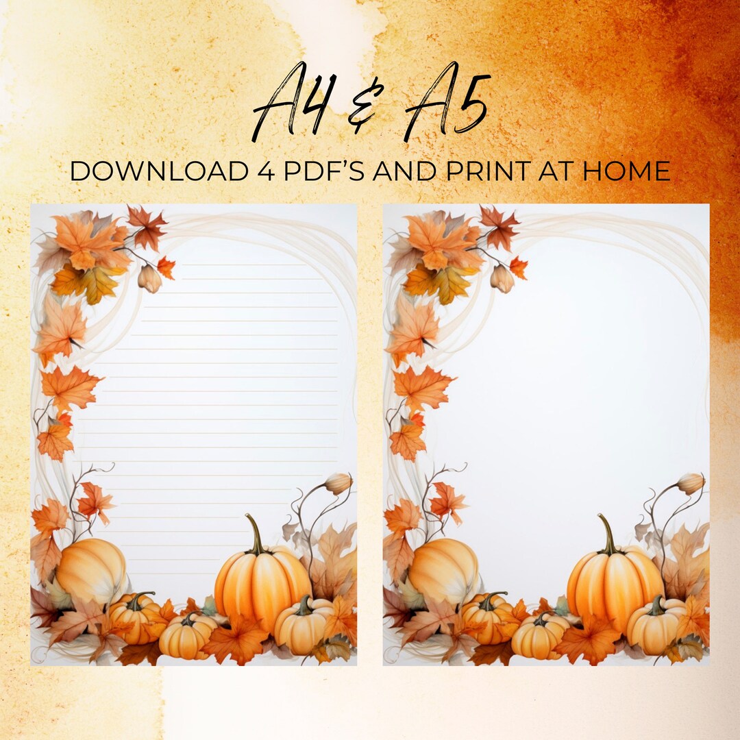 Fall Printable Pumpkin Stationery Paper / A4 A5 / Lined Unlined ...