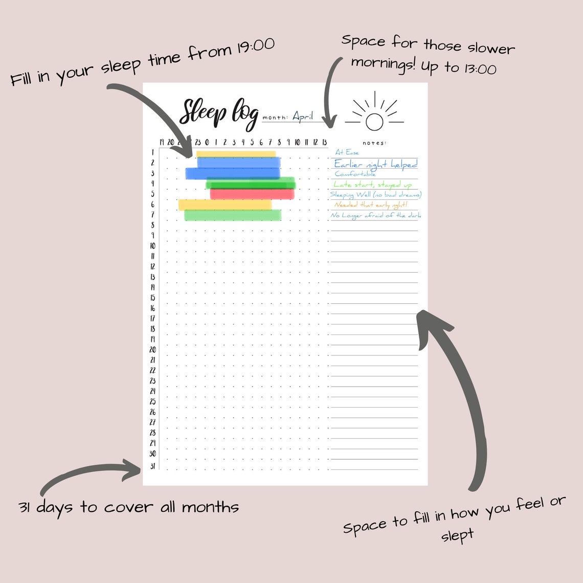 Sleep Log, Printable Instant Download PDF. Sleep Tracker. A4 and A5 ...