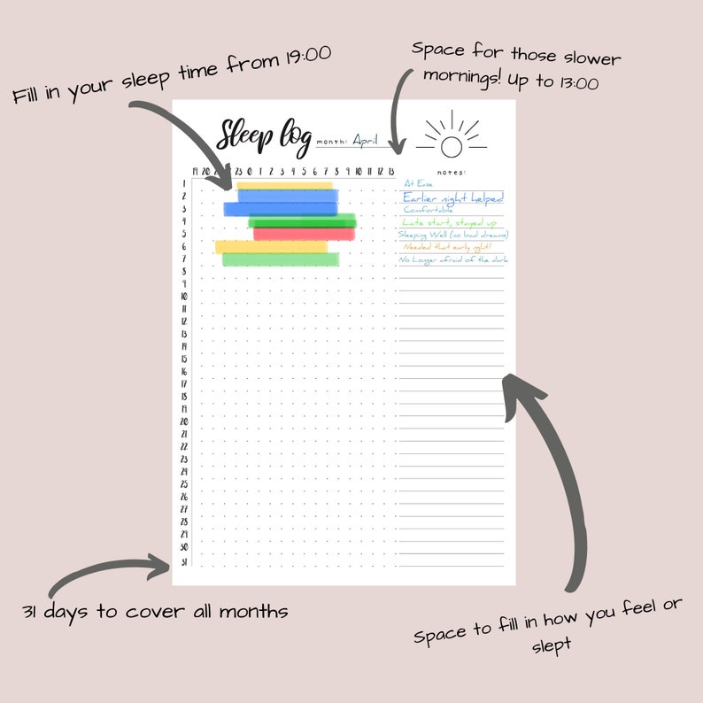 Sleep Log, Printable Instant Download PDF. Sleep Tracker. A4 and A5 ...