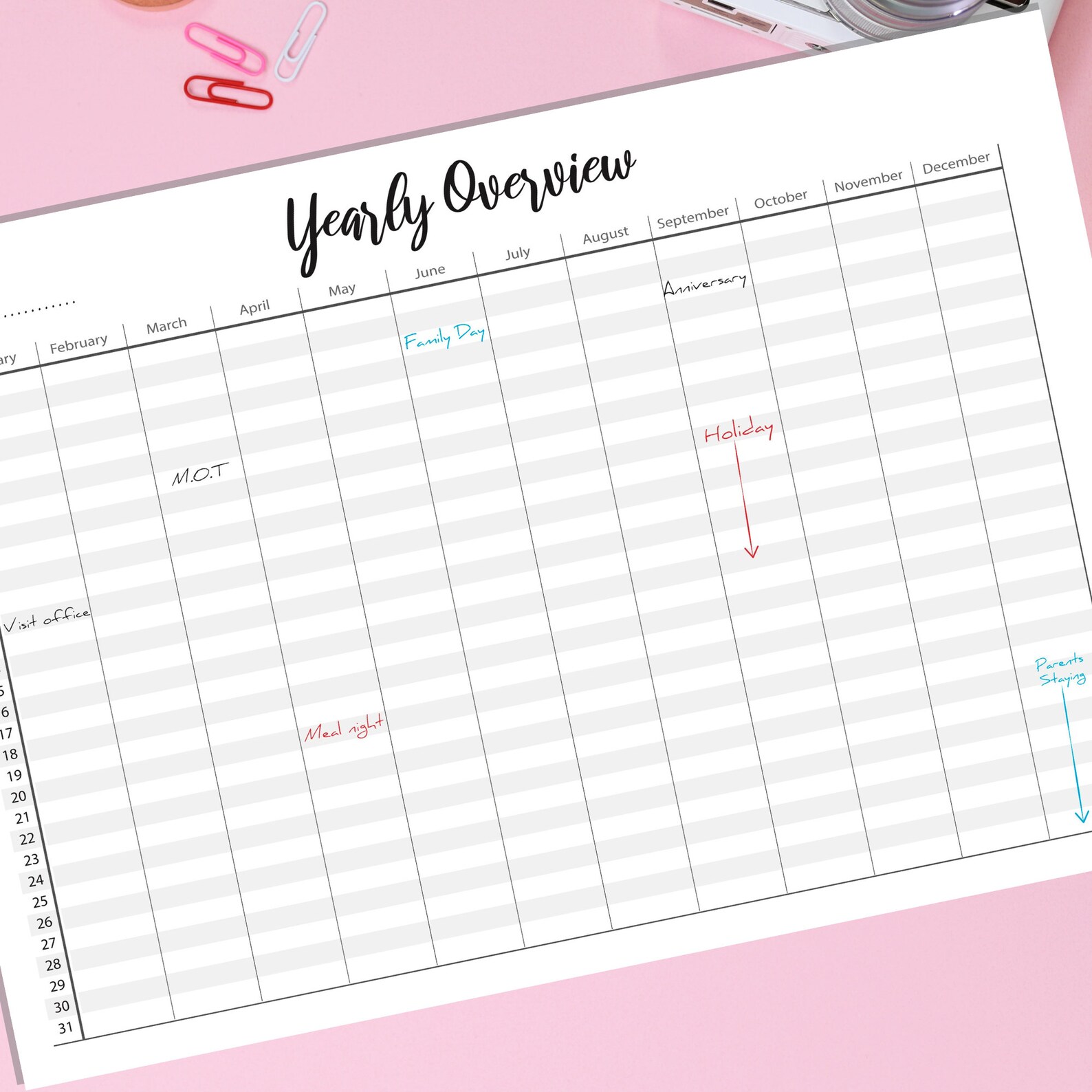 Full Year Printable Planner, Instant Download PDF, Undated Yearly ...