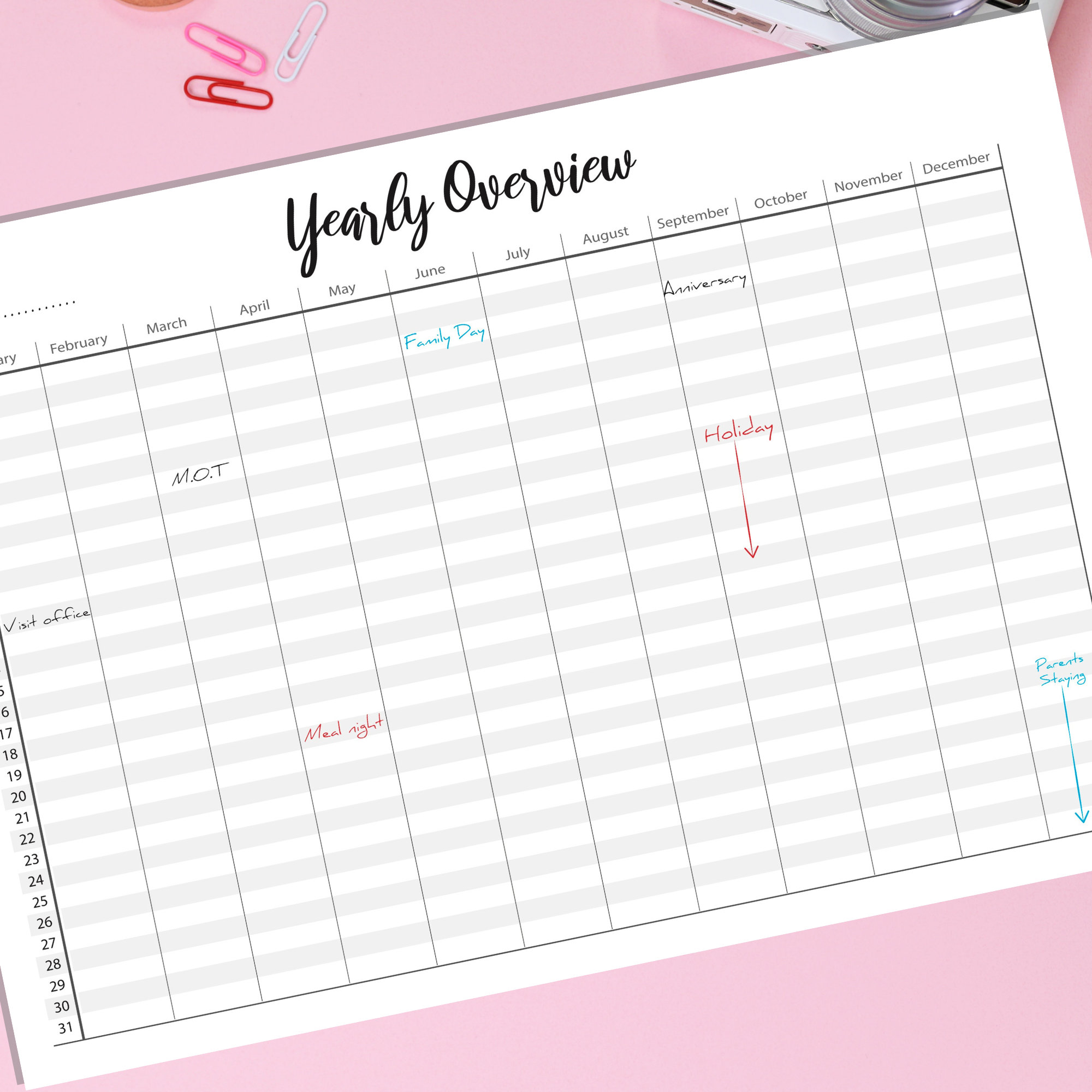 Full Year Printable Planner, Instant Download PDF, Undated Yearly ...