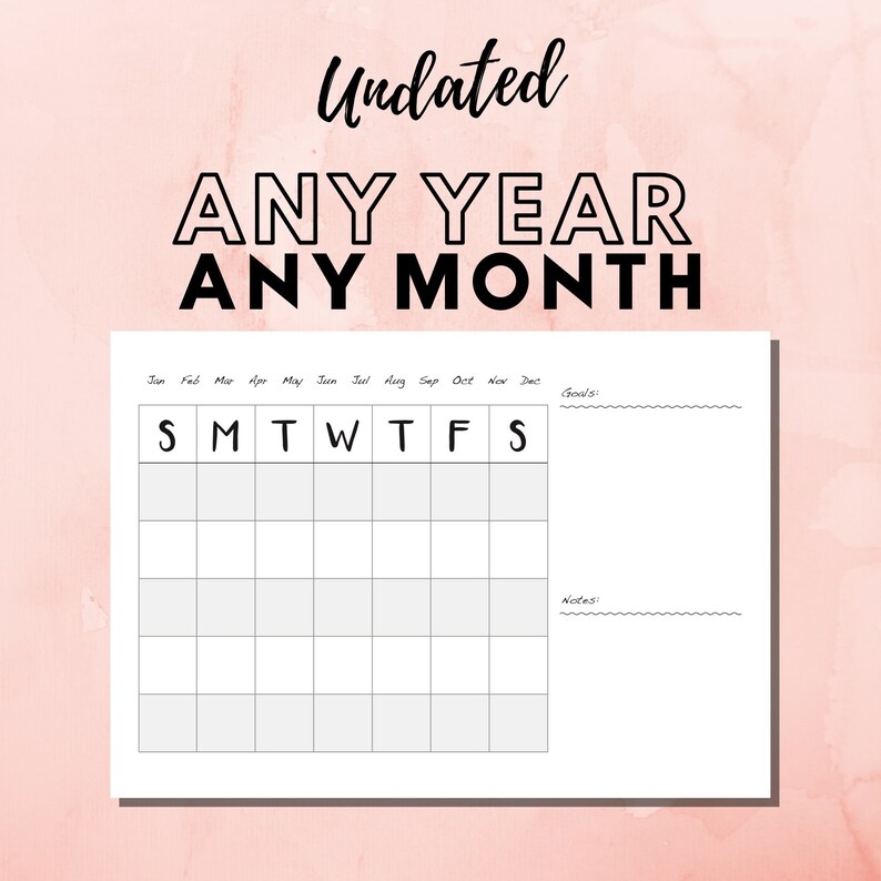Printable Calendar. Any Month Any Year - Etsy