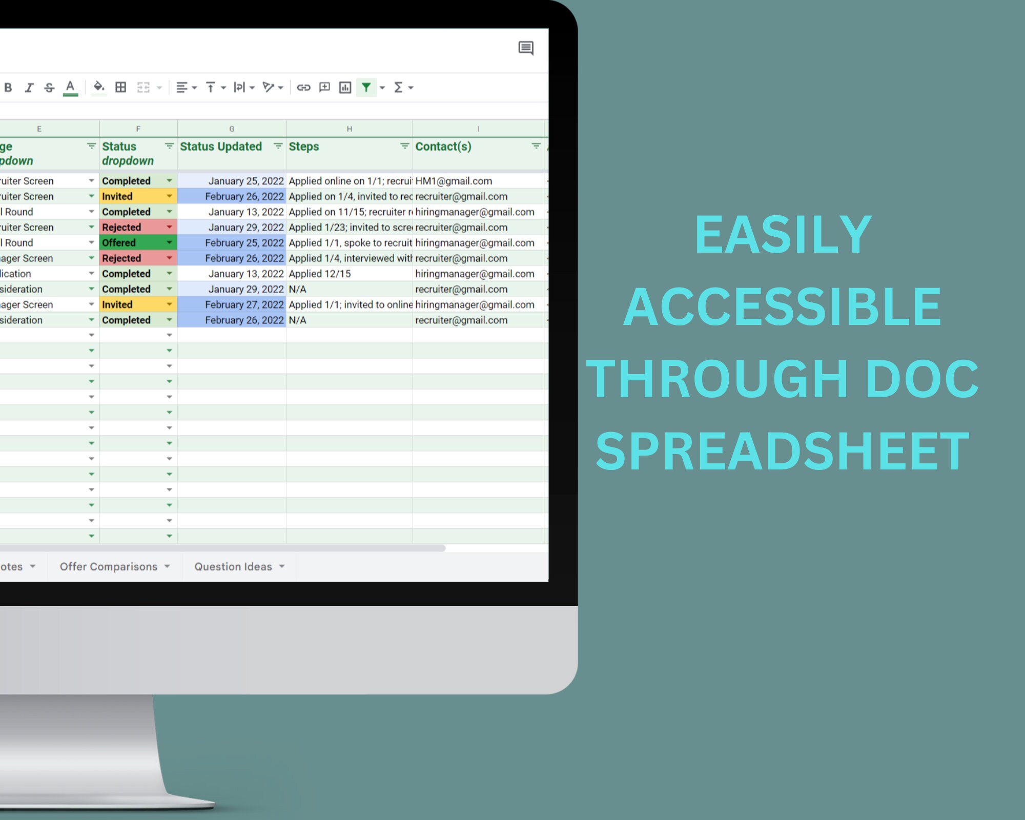 A Dream Job Application Tracker Excel Spreadsheet | Digital Download - Etsy