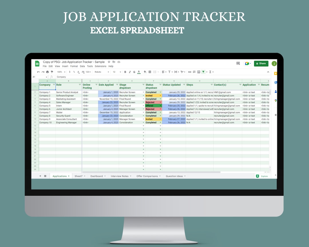 A Dream Job Application Tracker Excel Spreadsheet | Digital Download - Etsy