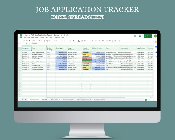 Job Application Tracker Google Sheets Job Planner - Etsy Canada