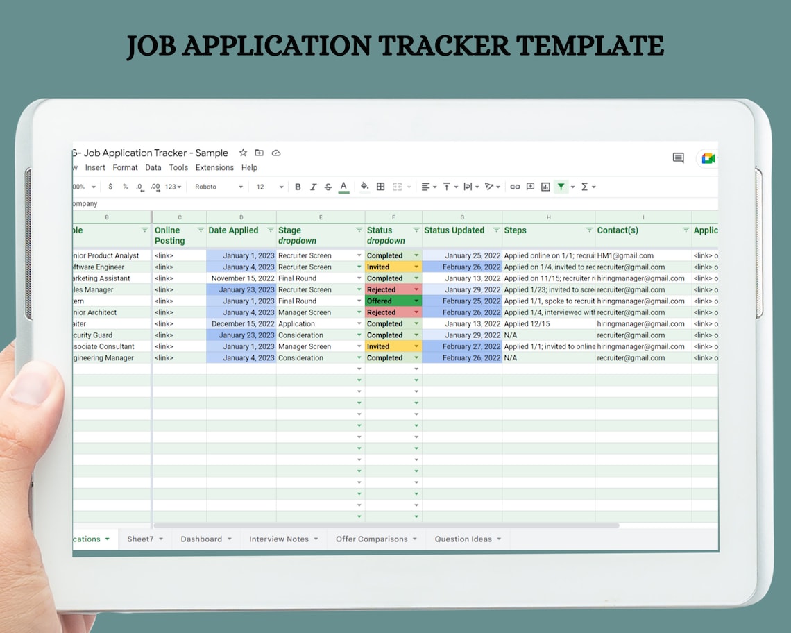 A Dream Job Application Tracker Excel Spreadsheet Digital - Etsy