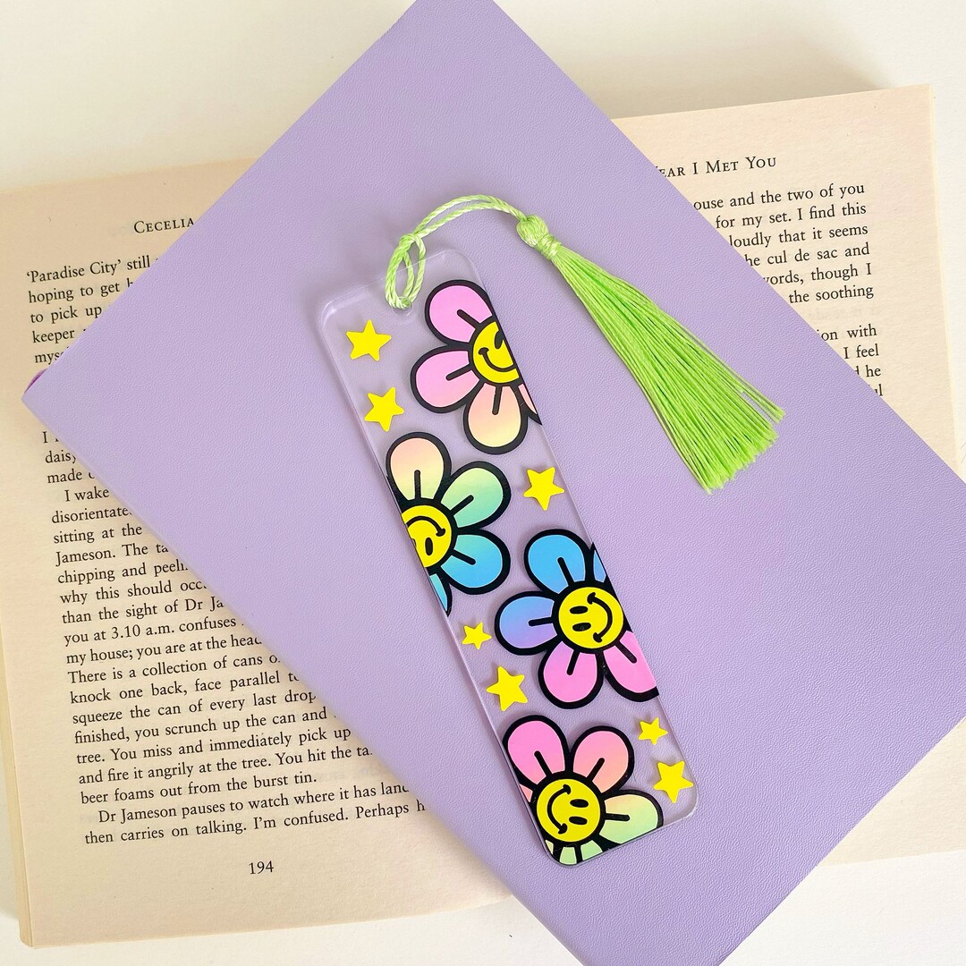 Rainbow Smiley Daisy Flower Acrylic Clear Bookmark With Tassel - Etsy