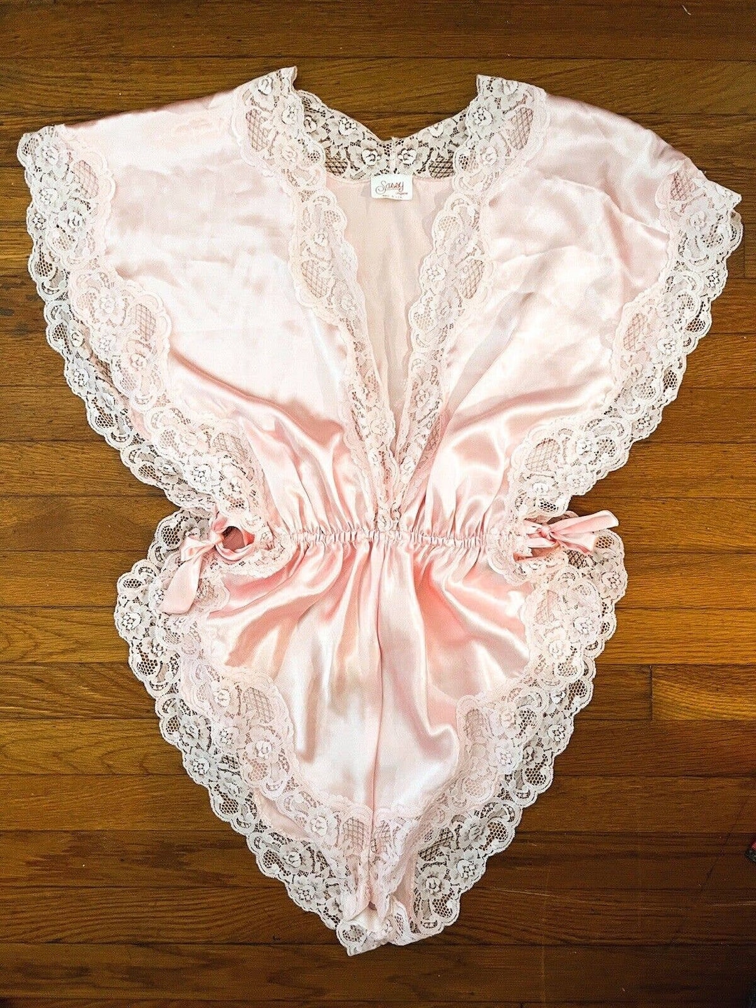Vintage Pink Satin Lace Teddy Romper Medium Girly Sissy - Etsy