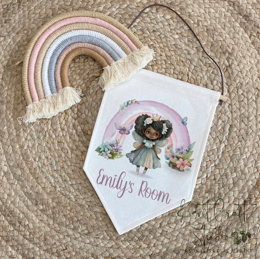 Personalised Dark Skin Fairy Door Hanger Flag, Fairy Pennant Flag ...