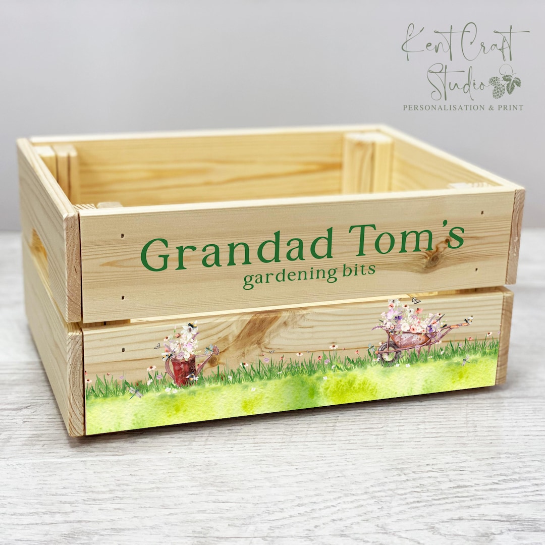 Grandad's Wooden Garden Crate, Gardening Hamper Box, Garden Tool Box ...
