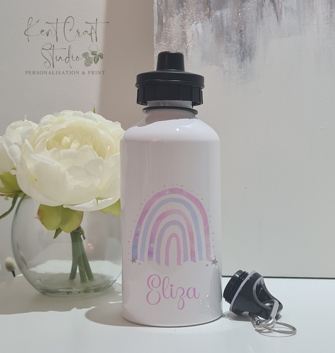 Personalised Rainbow Water Bottle, Pink Rainbow Bottle, Sports Cap ...