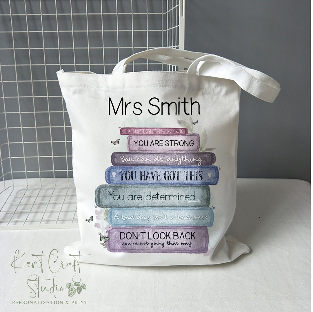Personalised Book Stack Shopping Bag - Affirmation Tote Bag, Purple ...