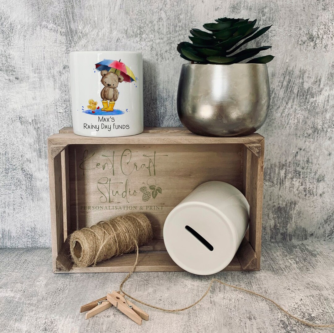 Personalised Money Pot, Rainy Day Gift, Coin Jar, Teddy Bear ...