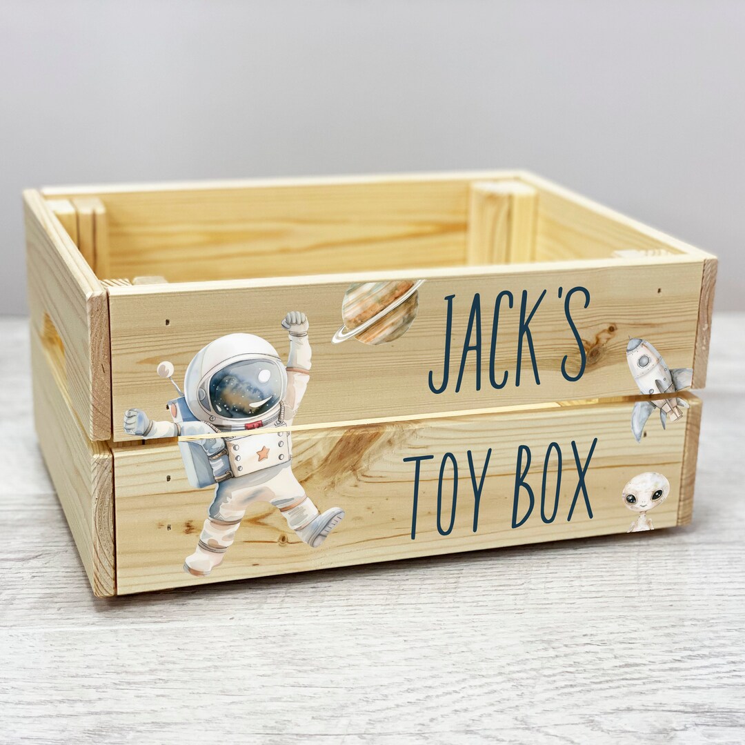 Personalised Astronaut Space Theme Wooden Book Library Toy Crate, Book ...