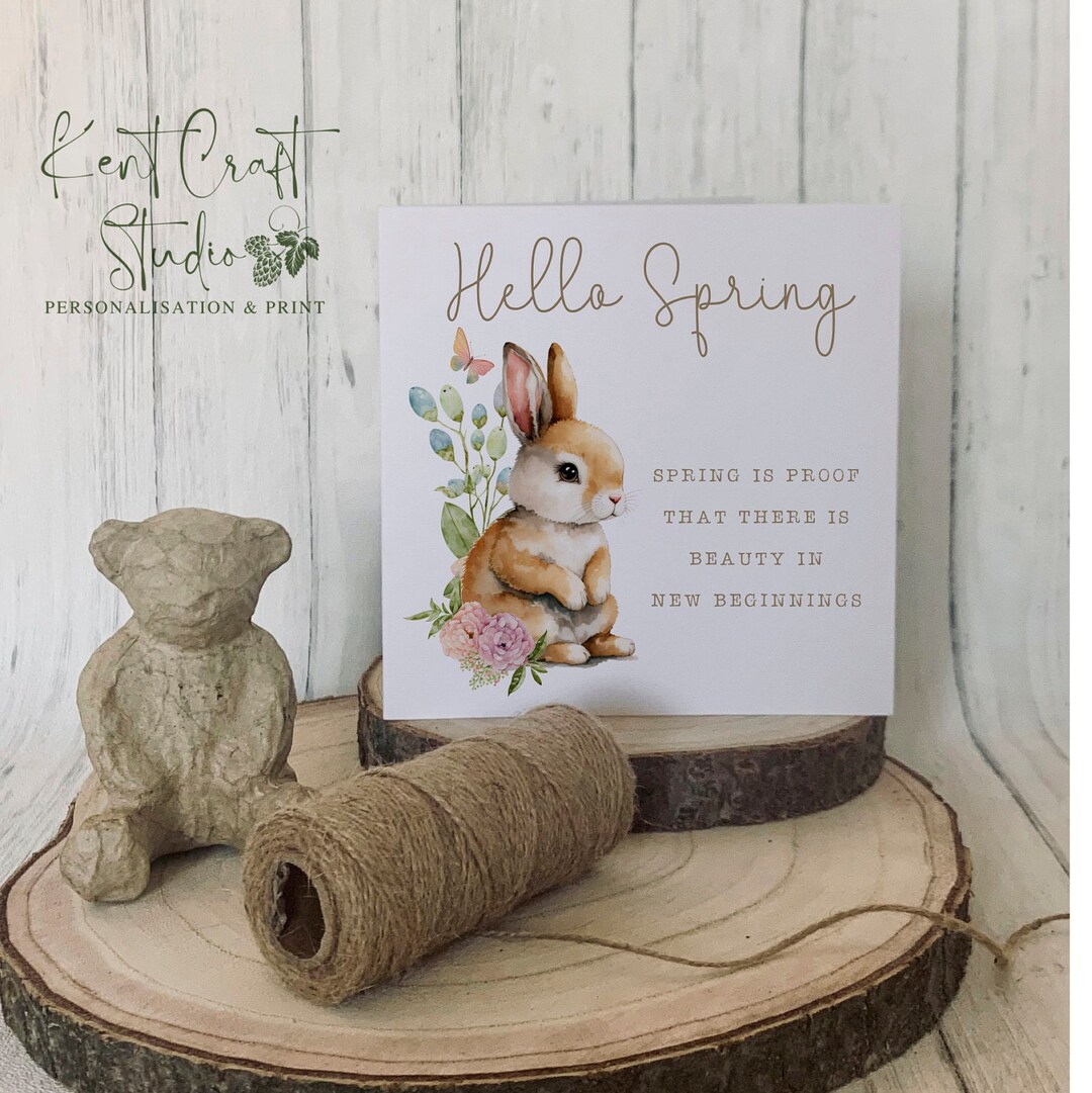 Personalised Hello Spring Rabbit Greetings Card - Etsy
