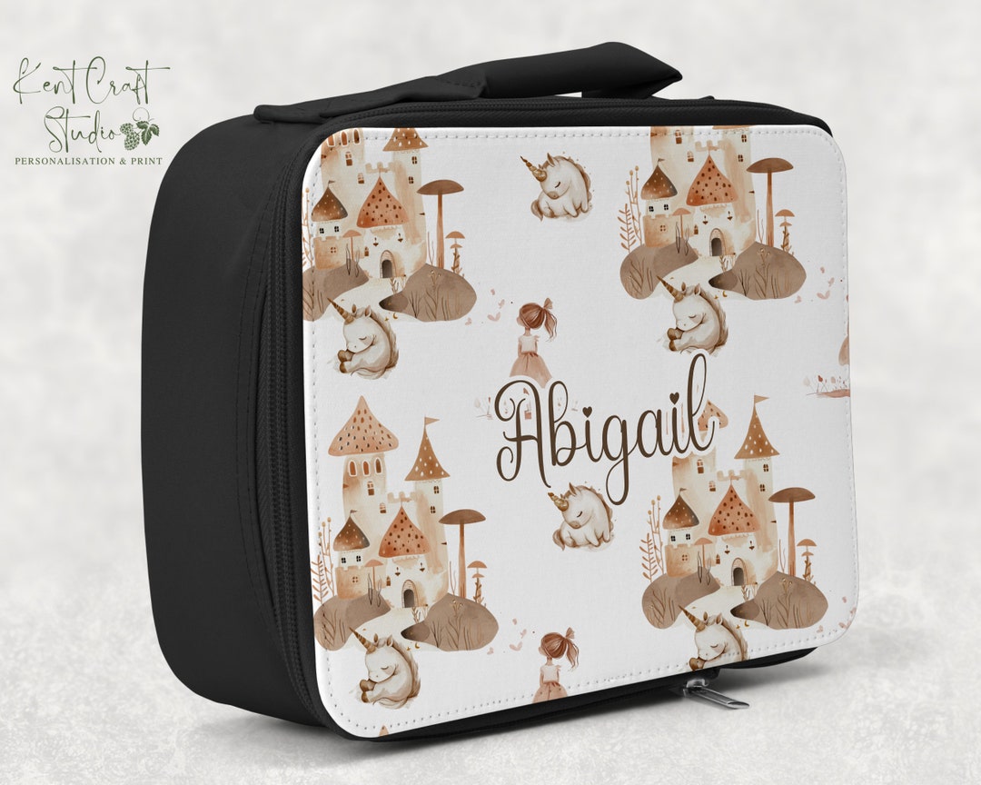 Personalised Boho Lunch Bag, Princess Castle Unicorn, Children's Name ...
