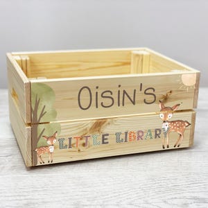Personalised Wooden Book Crate, Woodland Library Box, Toy Crate, Book ...