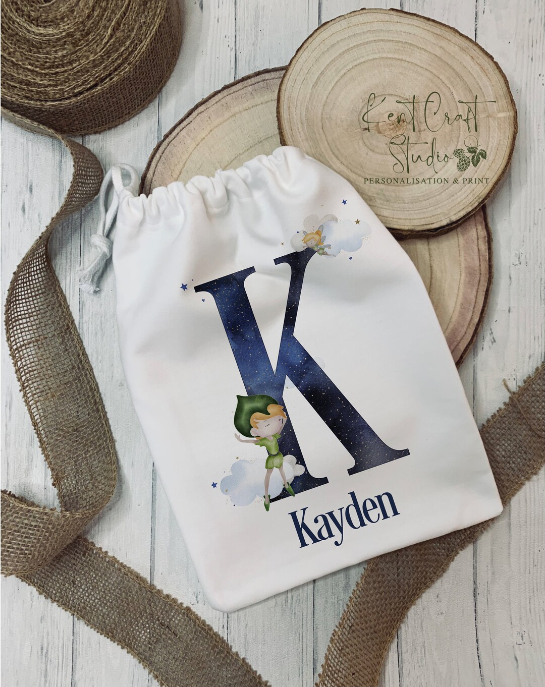 Personalised Peter Pan Alphabet Drawstring Bag Toy Storage Party Pyjama ...
