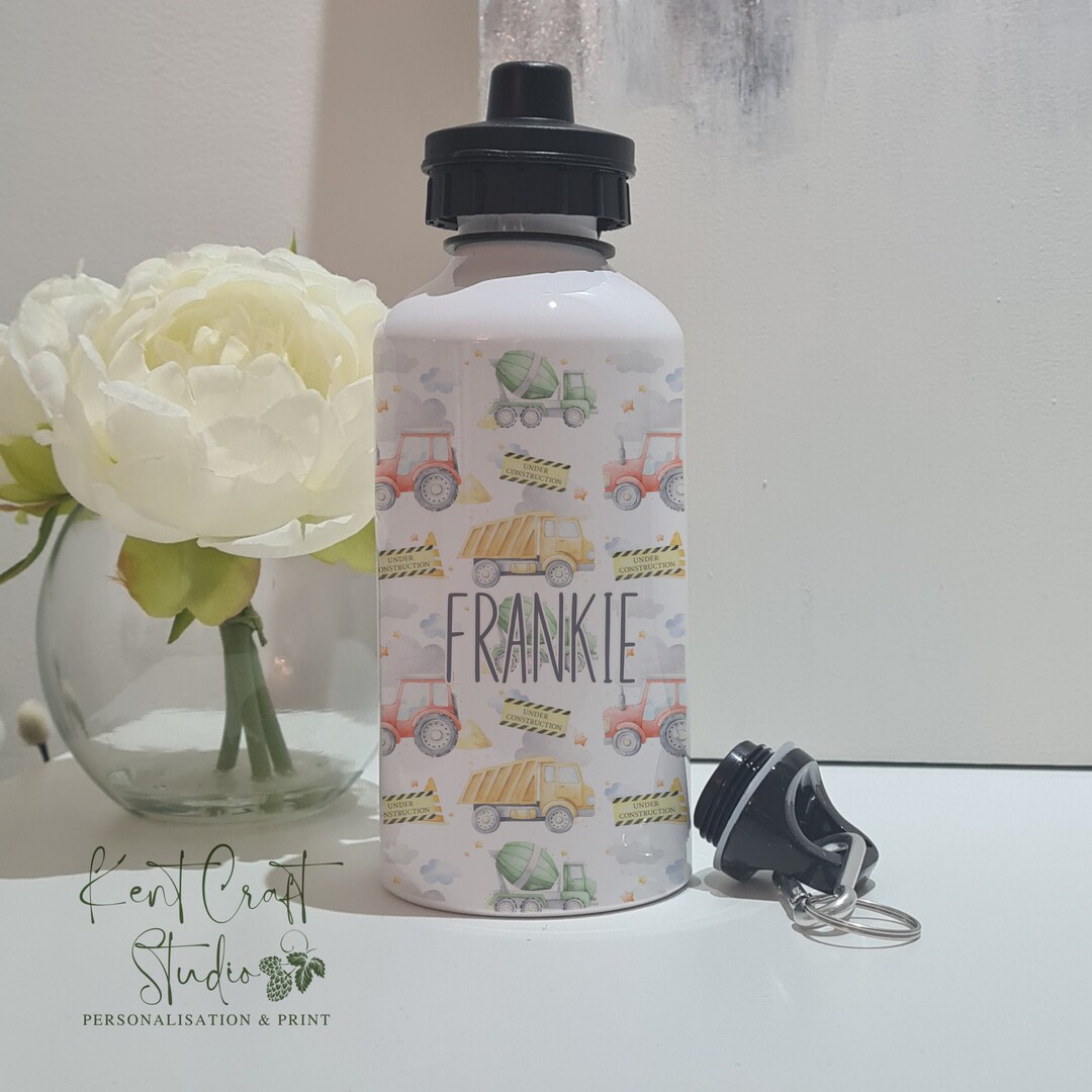 Personalised Construction Bottle, Digger Metal Water Bottle 500ml, Boys ...