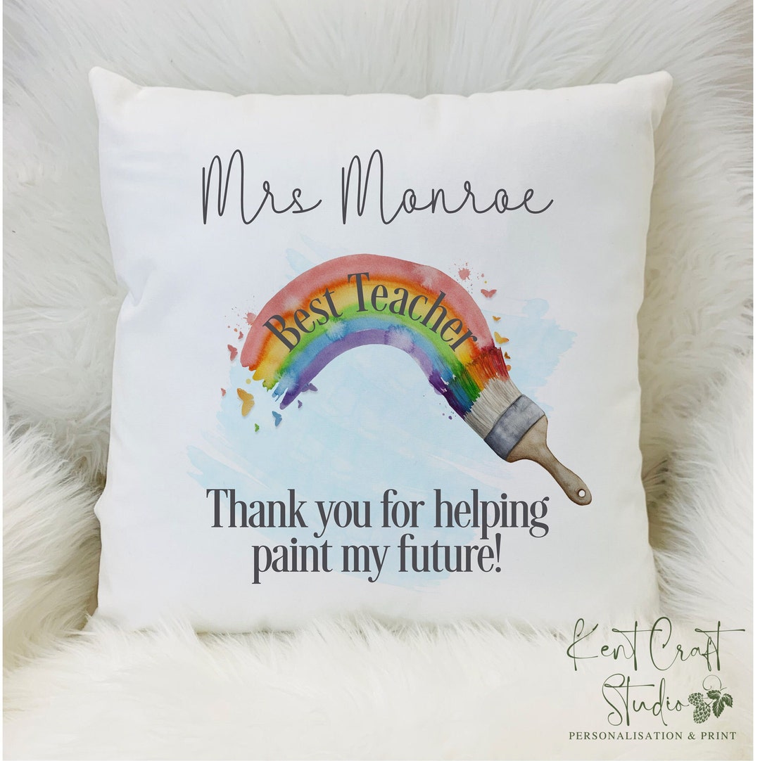 Personalised Best Teacher Paintbrush Rainbow Cushion Gift - Etsy