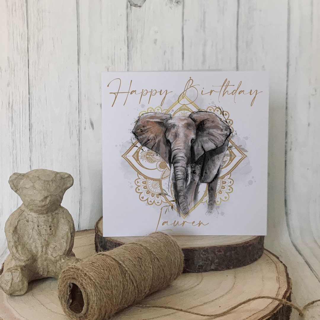 Personalised Elephant Mandala Birthday Greetings Card - Etsy