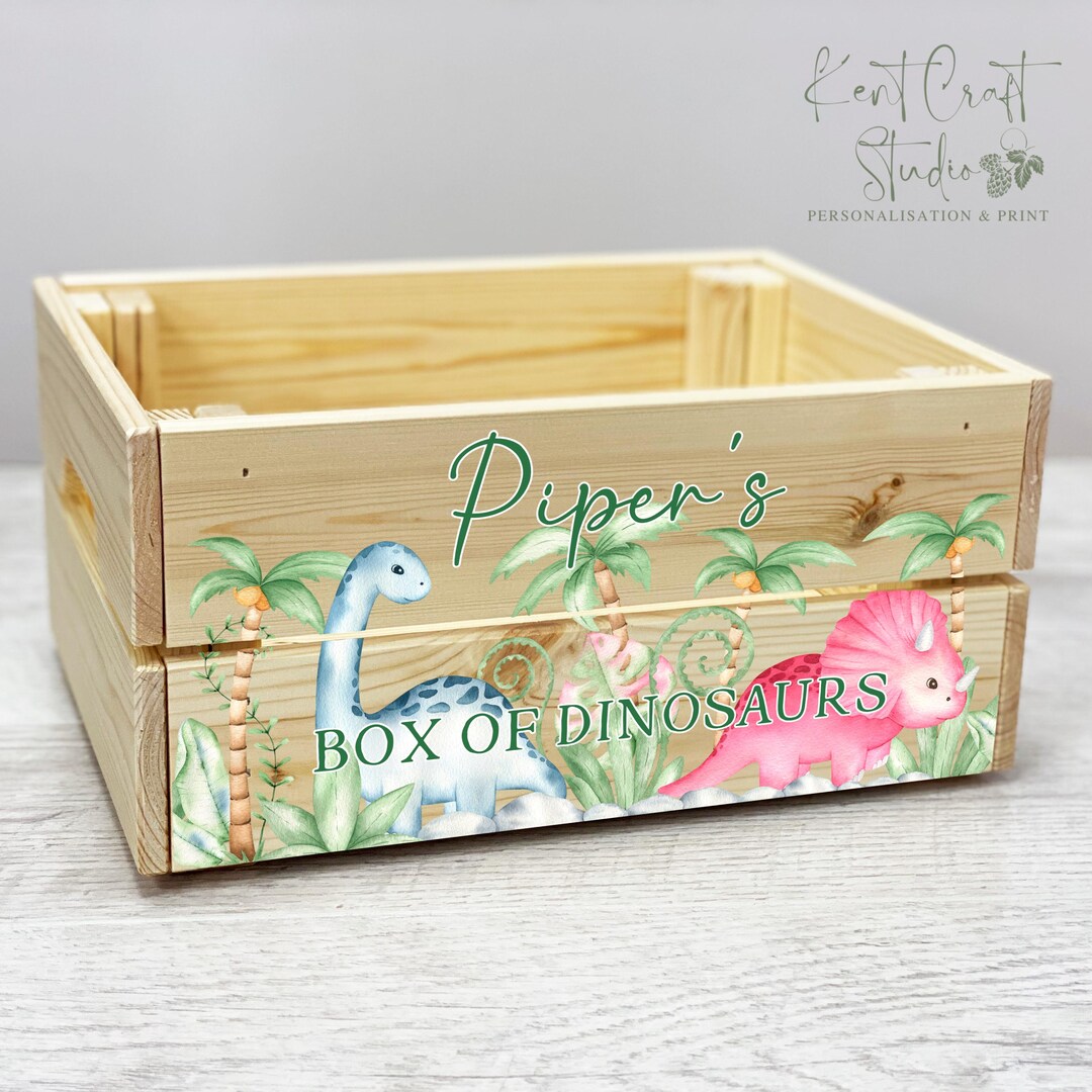 Personalised Dinosaur Toy Box, Dinosaur Book Box, Toy Crate, Book ...