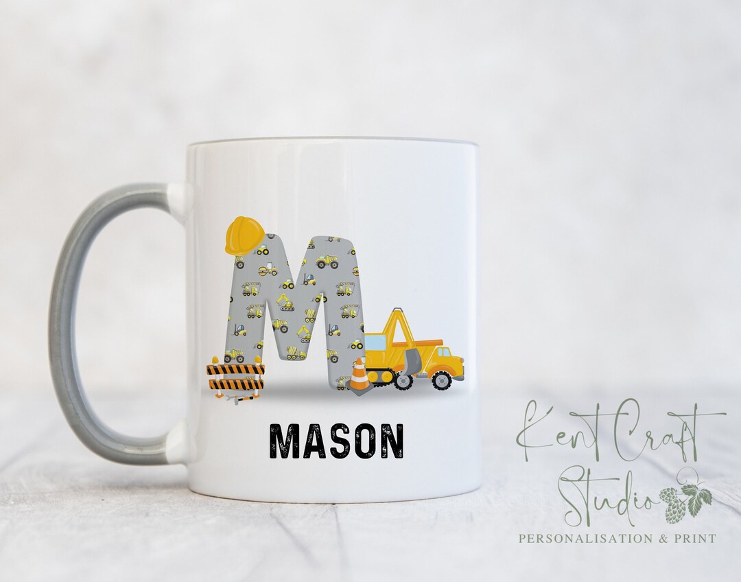 Personalised Construction Mug, Alphabet Digger Mug Gift, Gift for Him ...