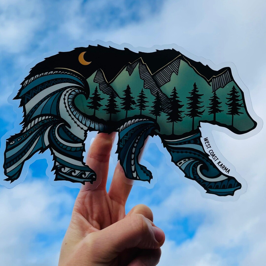 Colourful Nature Bear Car Decal – Boho Forest Animal Vinyl Sticker ...